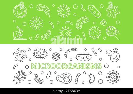 Microorganisms linear icons set. Bacteria, Virus, Fungi, Yeast, Algae ...