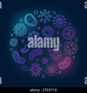 Bacteria circular vector colored outline illustration made with microbe ...