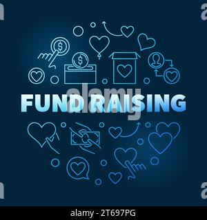 Fund-Raising round vector colored linear illustration on dark ...