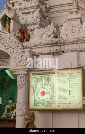 Yangon, Myanmar. The Guide Map of the Shwedagon Pagoda Platform near ...