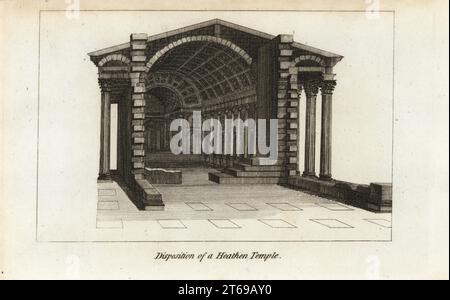 Plan and section of an ancient Roman temple. Eight-column portico ...