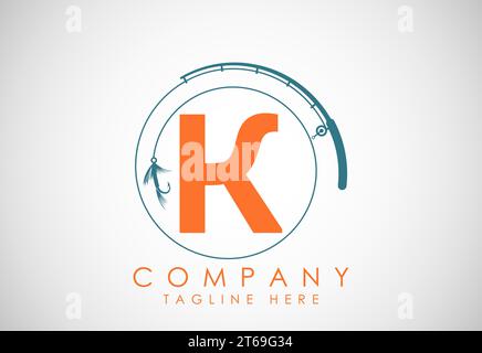 Initial alphabet with fishing rod and hook. Fishing logo concept vector ...