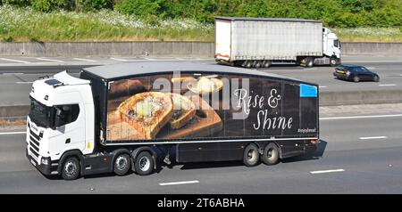 White unmarked hgv SCANIA lorry truck & blue articulated tipper trailer ...