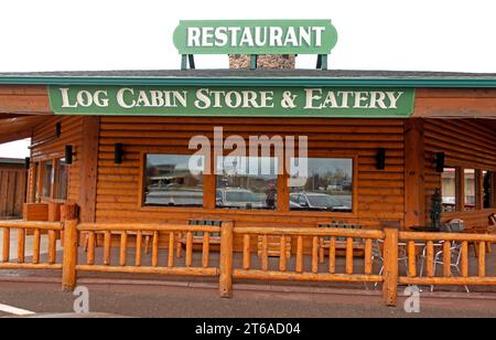 Log Cabin Store & Eatery restaurant with a log cabin motif and long ...