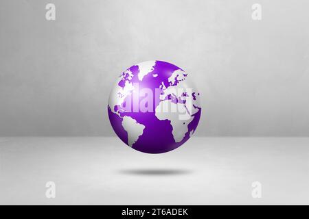 World globe, purple earth map, floating over a white background. 3D ...