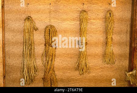 Samples of hand-woven ropes using ancient technology Stock Photo - Alamy