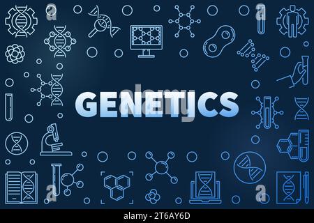 Genetics outline blue concept horizontal vector illustration or frame ...