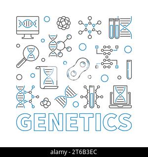 Genetics square minimal outline blue design element on dark background ...