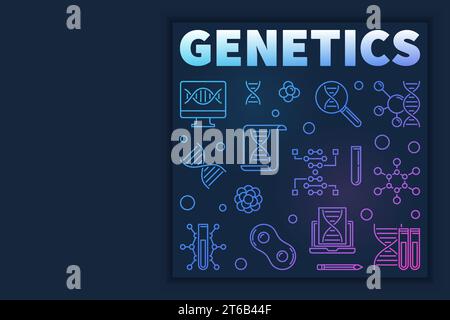 Genetics square minimal outline blue design element on dark background ...