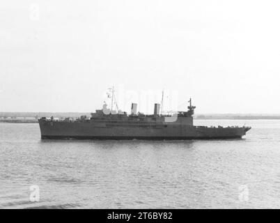 USS Albemarle (AV-5) underway in the Atlantic Ocean on 17 August 1944 ...