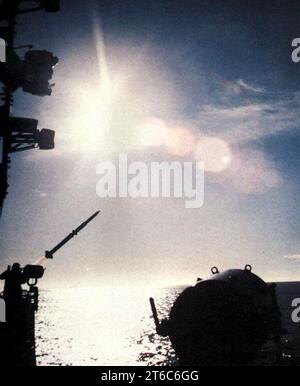 USS Bainbridge (CGN-25) launches a RUR-5 ASROC, in 1981 Stock Photo - Alamy