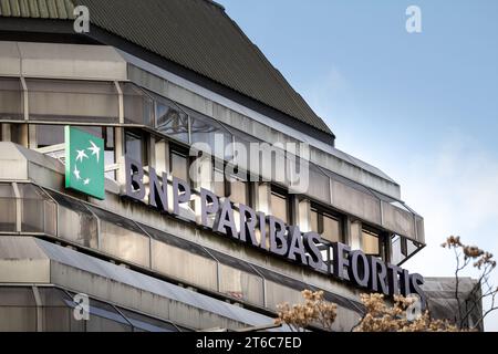 Picture of a sign with the logo of BNP Paribas Fortis on their main ...