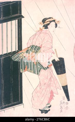 Japanese women in traditional geisha costume, dancers riding the rishka ...