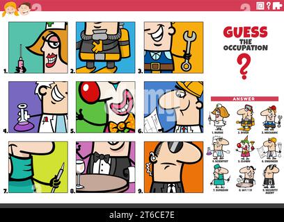 Cartoon illustration of educational activity of guessing the occupation ...