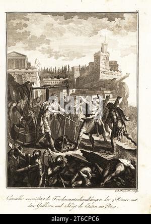 Roman general Marcus Furius Camillus expelling the Senonii Gauls from ...