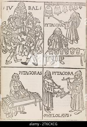 Fifteenth century woodcut of the Greek philosopher Pythagoras ...
