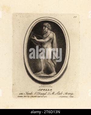 Apollo, Greek God of poetry, music, arts and medicine. Drawing of ...