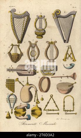 Musical instruments of the ancient Hebrews. Harp, lyres, flute ...