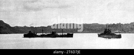 USS Columbia (CL-56) and oiler at Purvis Bay 1943 Stock Photo - Alamy