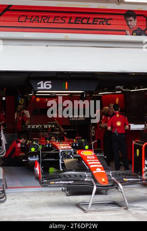 The SCUDERIA FERRARI garage as part of the 2023 F1 Sao Paulo Grand Prix at Autodromo Jose Carlos ...