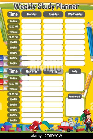 Weekly lesson plan template with hourly schedule on an outer space ...