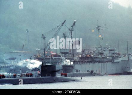 USS Hunley (AS-31) at Holy Loch, Scotland, circa in June 1992 Stock ...
