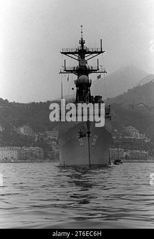 USS John Hancock (DD-981), a Spruance-class destroyer, is shown in port ...