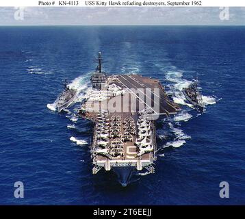 The USS Kitty Hawk (CVA-63), an aircraft carrier, launches a Douglas A ...