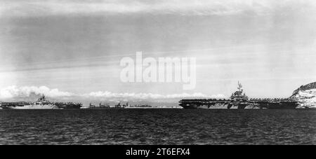 USS Leyte (CV-32) and USS Oriskany (CV-34), both Essex-class aircraft ...