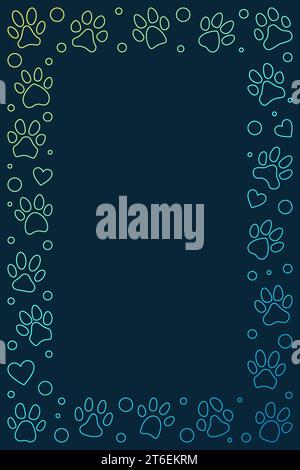 Pet Paw Prints Vertical Frame or Border - with Animal Footprints linear ...