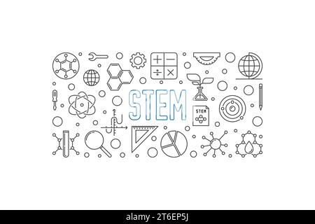 Mathematics vector outline minimal horizontal banner. Math Science concept linear illustration ...
