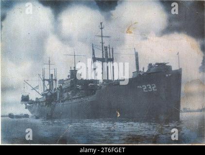 USS San Saba (APA-232) and USS Audrain (APA-59) in port, circa in 1945 ...