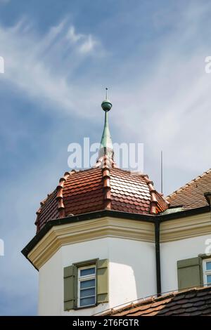 Bernstadt Castle, detail, turret, roof shingles, windows, today ...