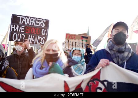 Health workers form a blockade in Soho Square during a protest outside ...