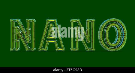 A 3D scientific illustration of the word NANO created using an atomic ...