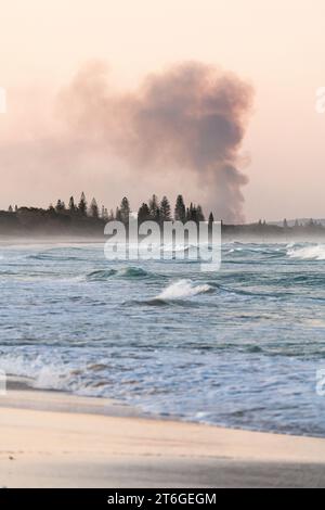 Sunset Coastal Landscape with Sugar Cane Field Burning Smoke at ...