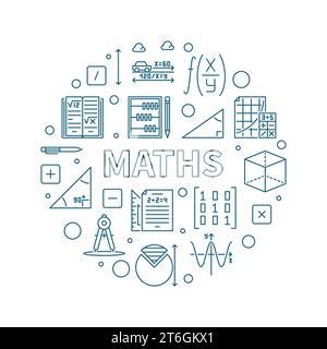 Maths Learning vector outline circular banner - Math round concept ...