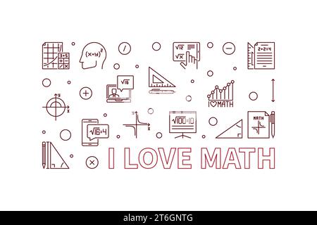 I Love Math concept vector thin line heart-shaped banner - Mathematics ...