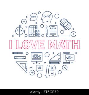 I Love Math concept vector outline heart shaped modern banner ...