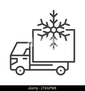 Frozen food, refrigerator truck line icon. Ice, freezer delivery ...