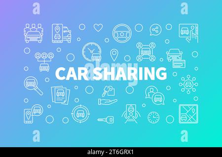 Carsharing concept minimal horizontal illustration - Car Sharing ...