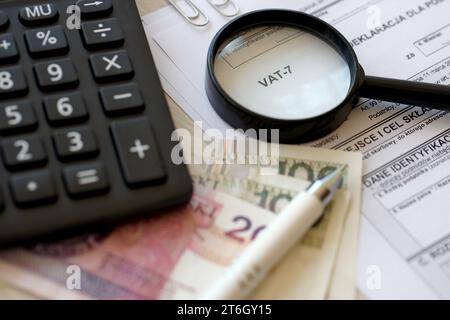 Declaration for tax on goods and services VAT-7 form on accountant ...