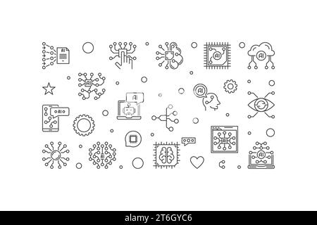 Neural networks linear icon. Thin line illustration. Human brain contour symbol. Artificial ...