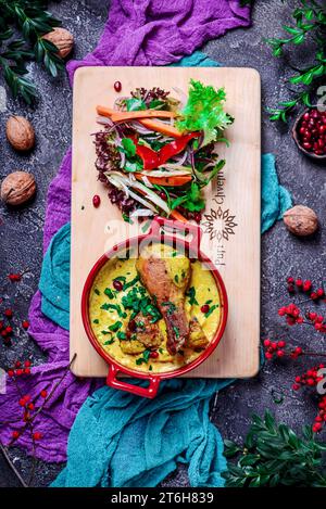 Shkmeruli is a traditional Georgian dish of chicken in garlic sauce in ...