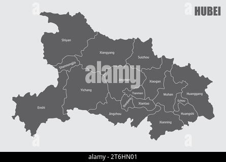 Hubei Province administrative map isolated on white background, China ...
