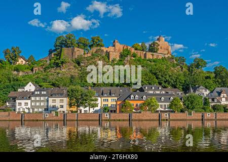 Ship dock, Staden lower town and castle, Saarburg, Saar, Saar Valley ...