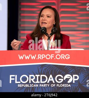 Florida Attorney General Ashley Moody, left, arrives with her husband ...