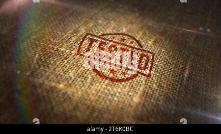 Tested stamp printed on linen sack. Check and approved concept Stock ...