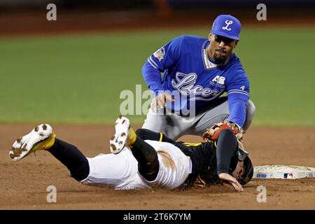Los Tigres del Licey Robel Garcia (71) stands on deck during the eighth ...