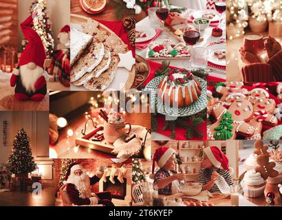 Christmas themed collage. Collection of festive photos, banner design ...